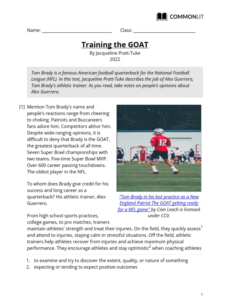 CommonLit - Training The GOAT | PDF | Tom Brady | Running