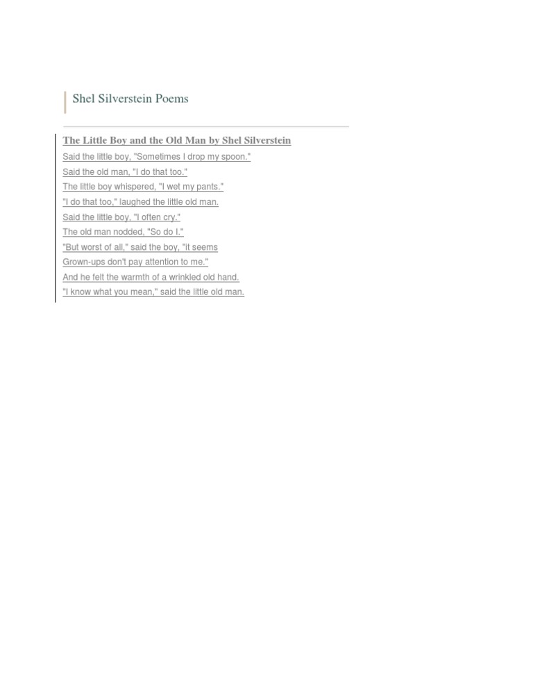 Shel Silverstein's "The Little Boy and the Old Man" | PDF | Poetry
