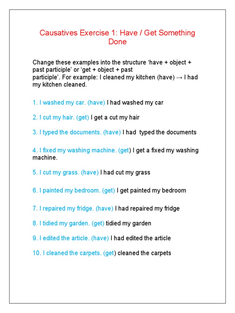 Causatives Exercise 1: Have / Get Something Done | PDF