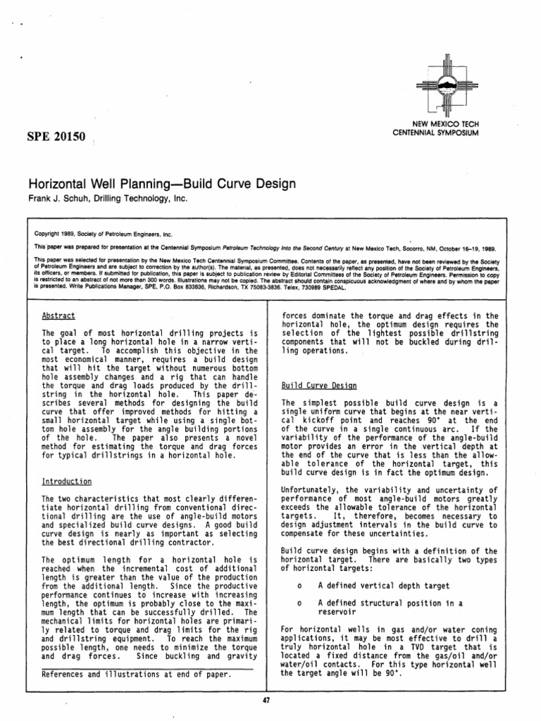 Horizontal Well Planning-Build Curve Design: Frank Schuh, Drilling ...