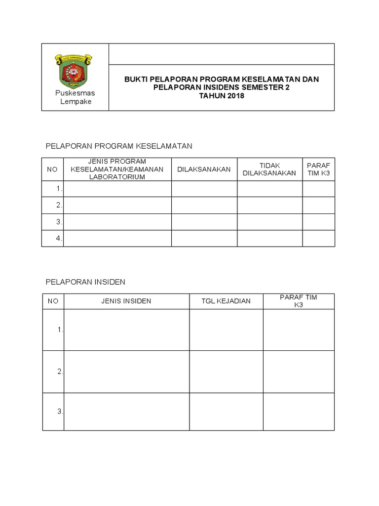 Bukti Pelaporan Program Keselamatan Dan Pelaporan Insiden | PDF