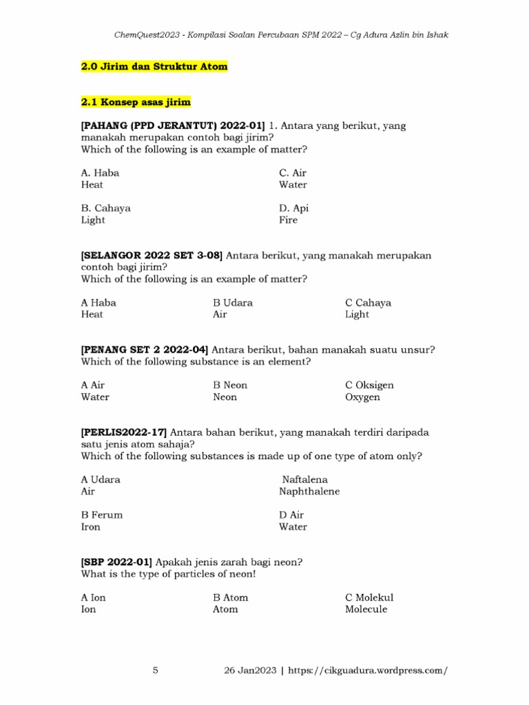 Chemquest2023 Ting 4 Bab 02 | PDF