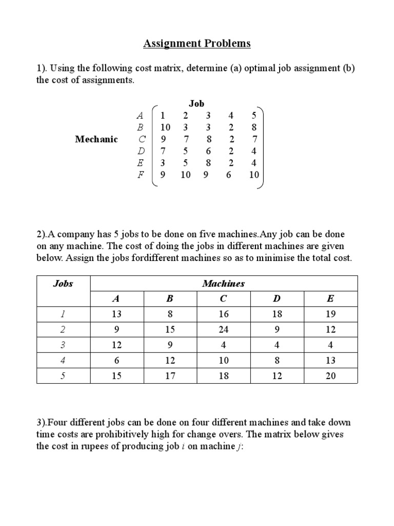 Assignment Problems | PDF | Sales | Applied Mathematics