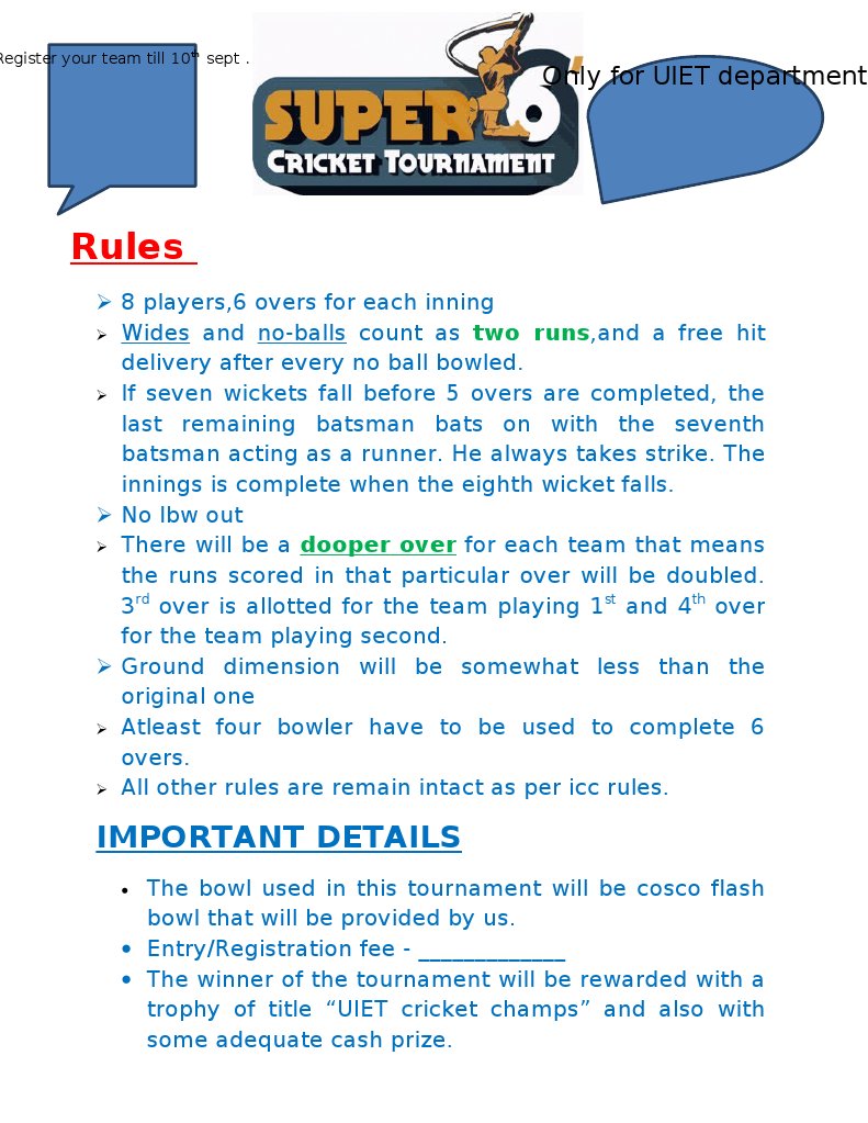 Super Six Cricket Tournament Rules | PDF