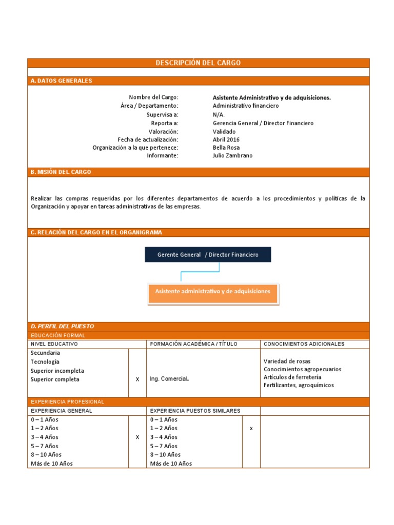 Descripción del puesto de Asistente Administrativo y de Adquisiciones ...