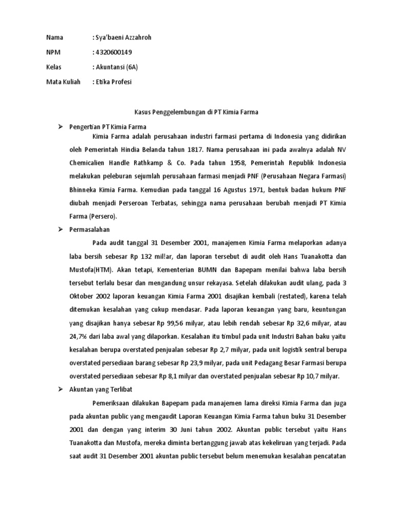 Kasus Kimia Farma Etika Profesi Pdf