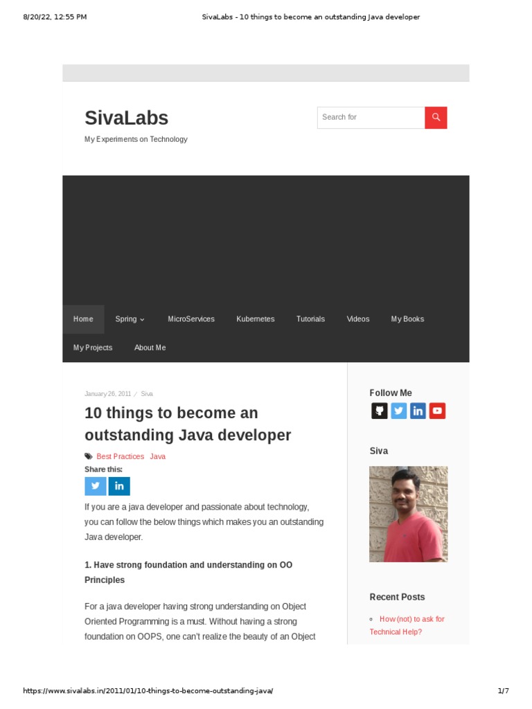 Sivalabs 10 Things To Become An Outstanding Java Developer Pdf Software Framework