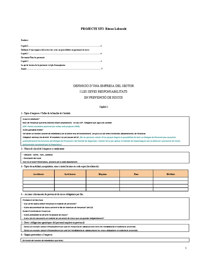 PROJECTE UF2 Riscos Laborals: Definició D'Una Empresa Del Sector I Les Seves Responsabilitats en ...
