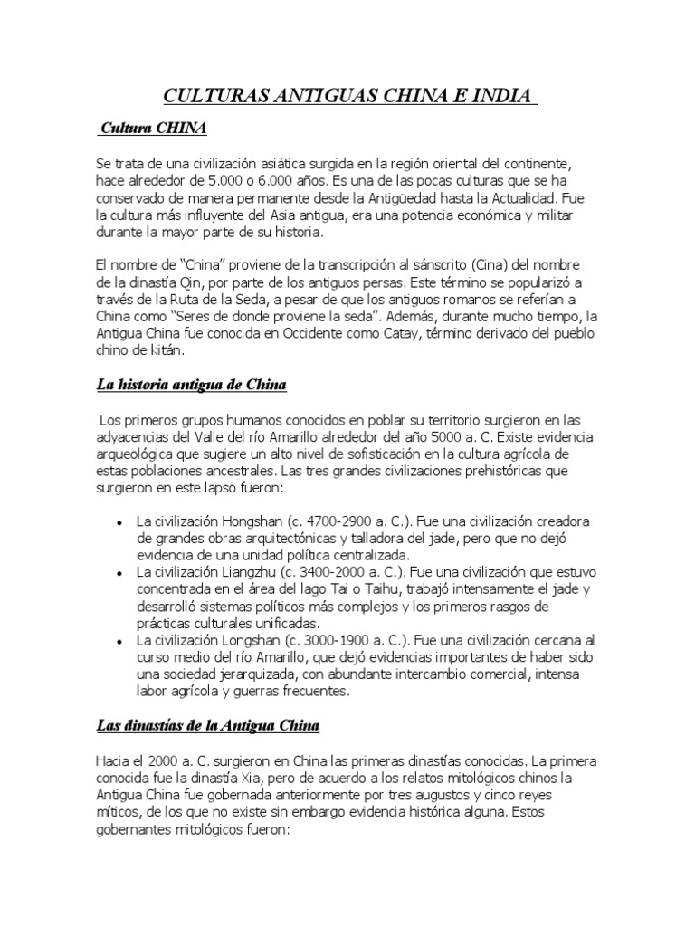 Resumen de la Antigua China e India | PDF | Historia de china | China