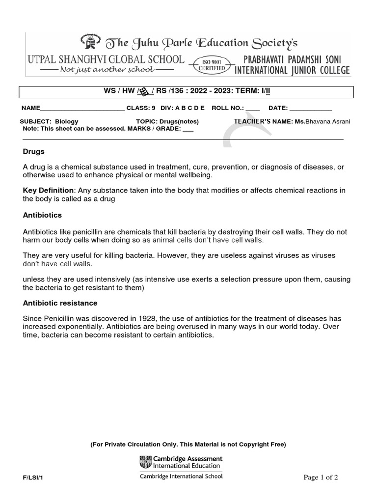 Notes - Drugs Igcse | PDF | Antimicrobial Resistance | Methicillin ...