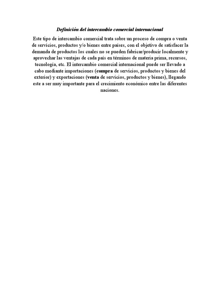 Definición Del Intercambio Comercial Internacional | PDF