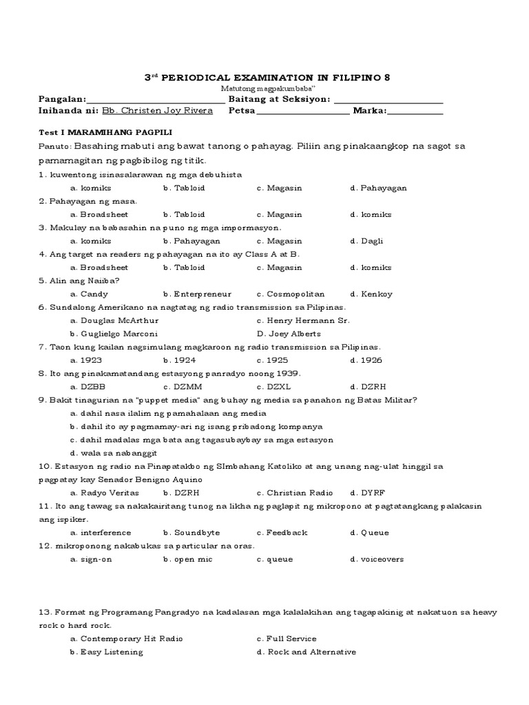 Ikatlong Markahan Sa FILIPINO 8 | PDF