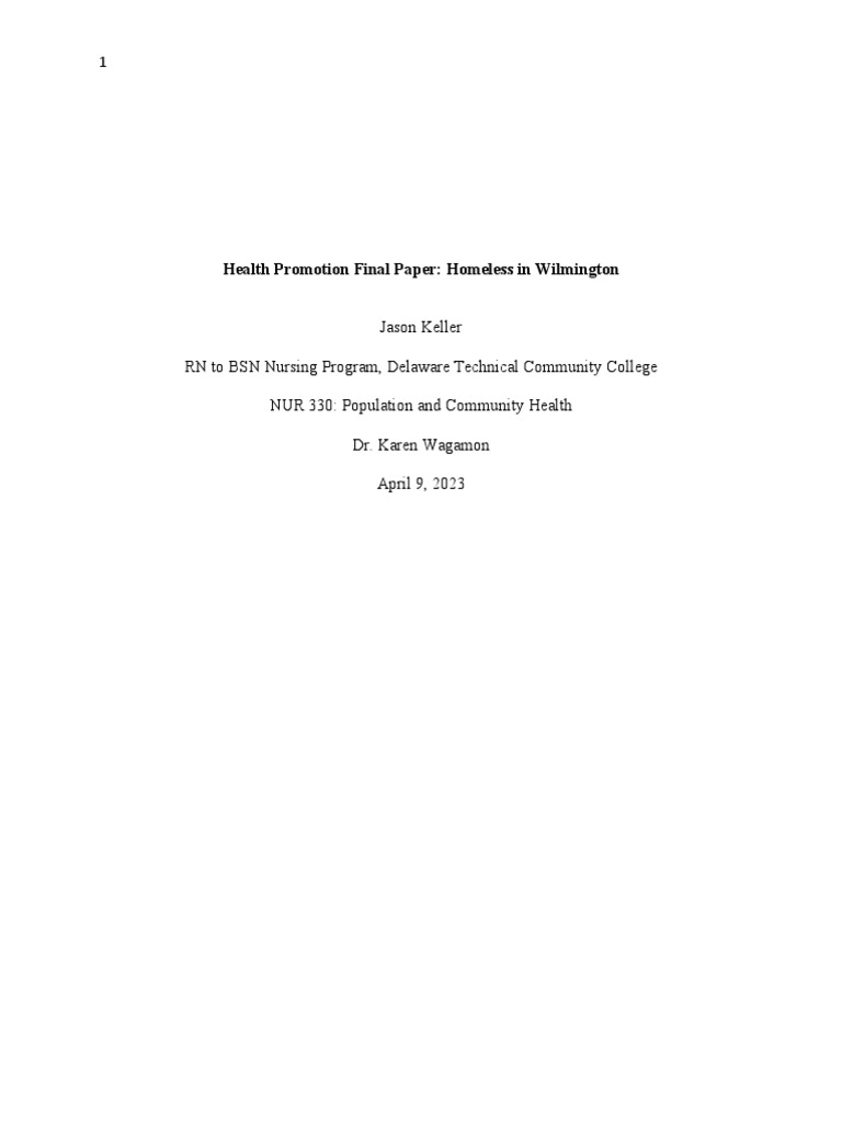 Health Promotion Final Paper | PDF | Homelessness | Emergency Department