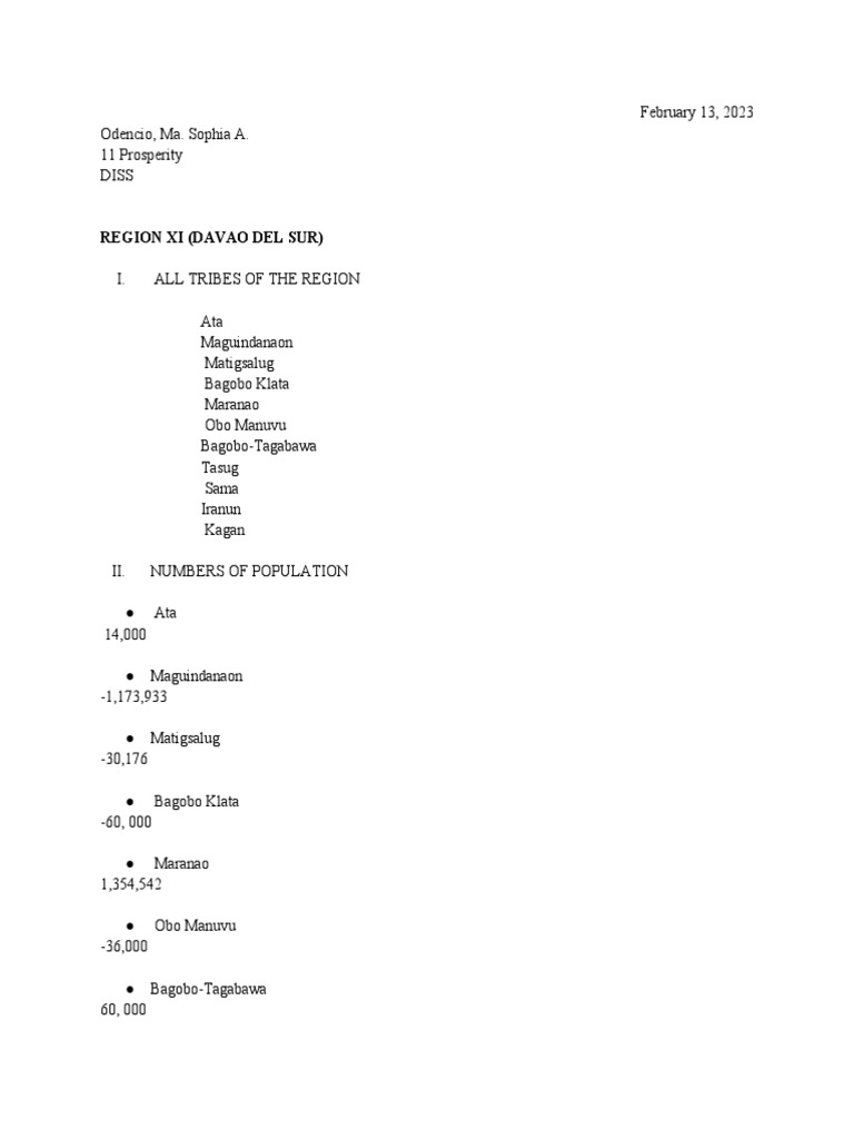 Region Xi (Davao Del Sur) | PDF | Ethnic Groups