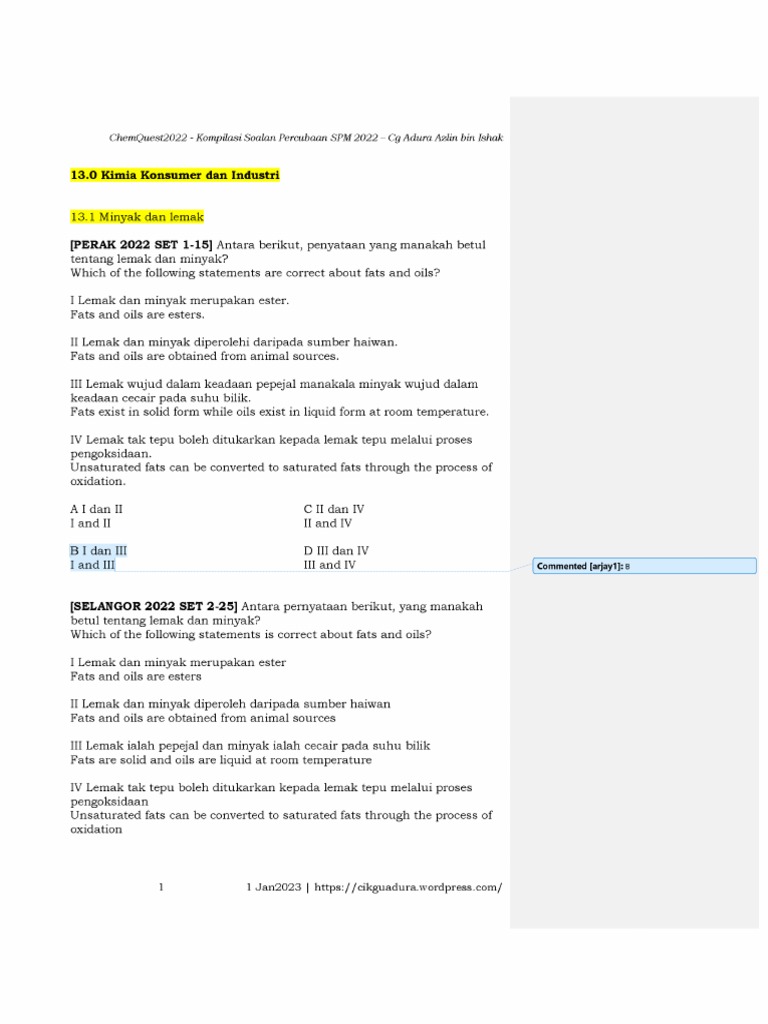 Chemquest2023 Ting 5 Bab 05 Jawapan | PDF
