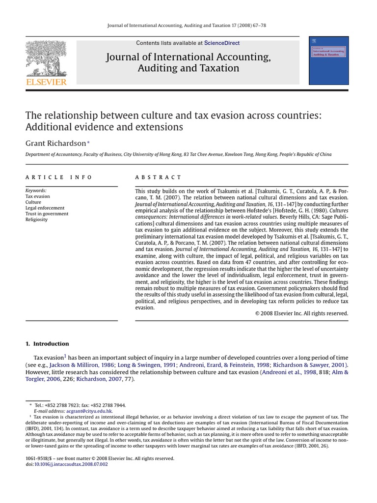 The Relationship Between Culture and Tax Evasion Across Countries | PDF ...