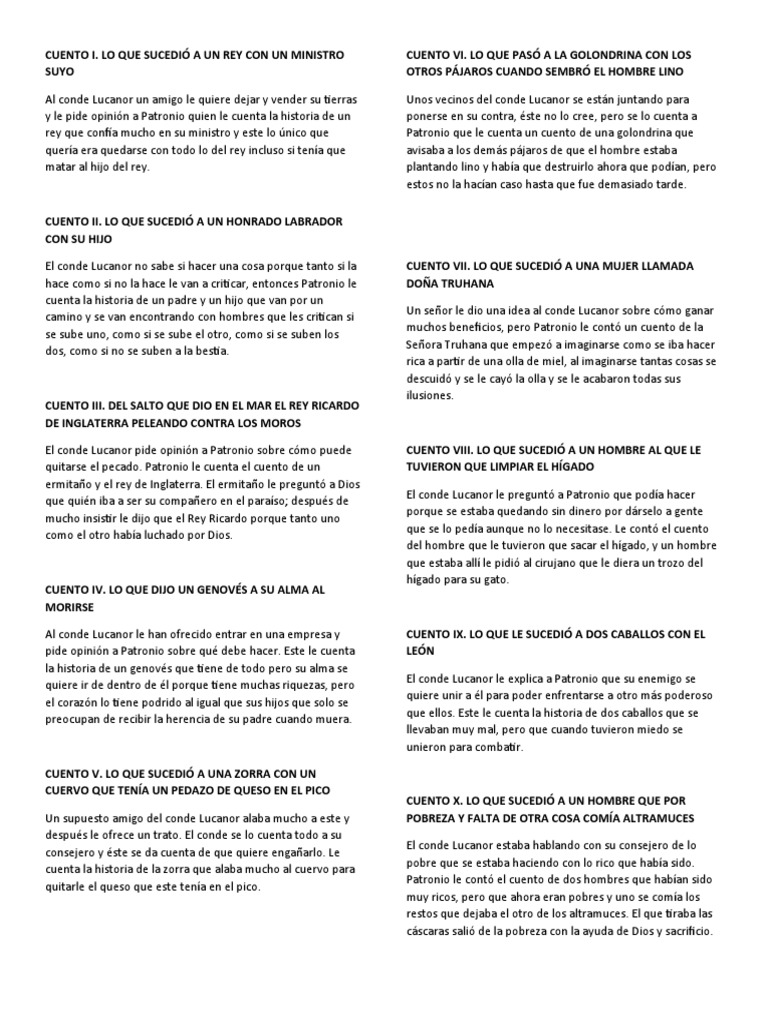 RESUMEN EL CONDE LUCANOR Don Juan Manuel | PDF | Libros para adolescentes