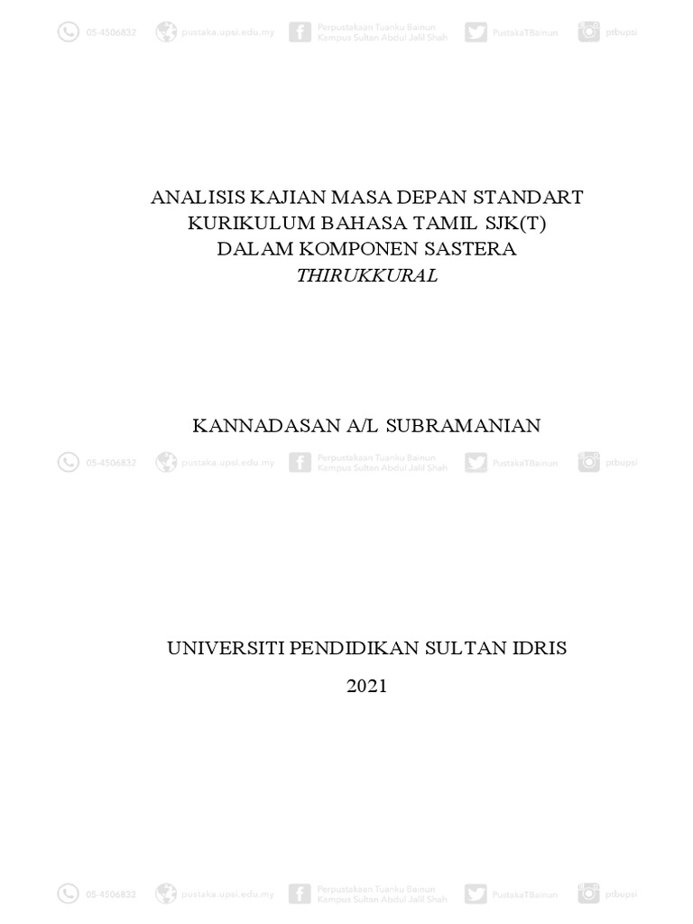 Analisis Kajian Masa Depan Standart Kurikulum Bahasa Tamil SJK (T) Dalam Komponen Sastera | PDF