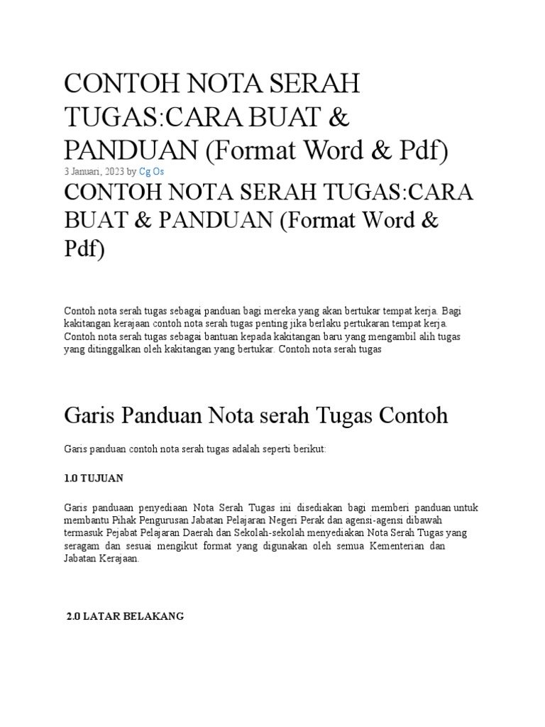CONTOH NOTA SERAH TUGAS Satu | PDF