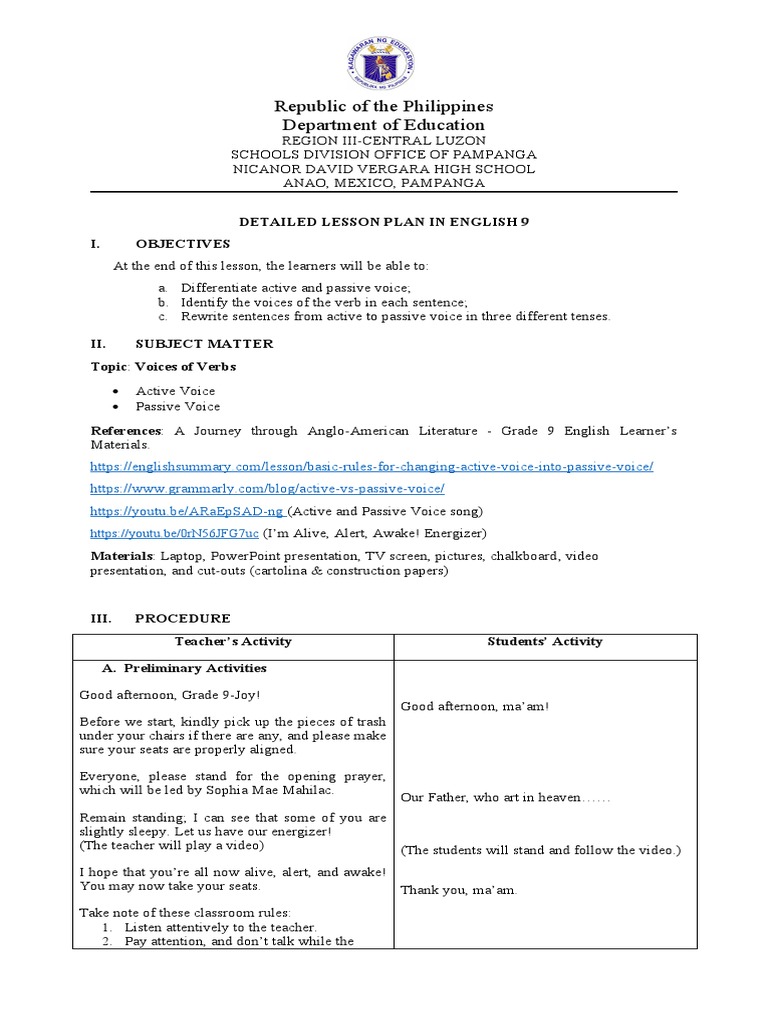 Detailed Lesson Plan in English 9 | PDF | Language Arts & Discipline