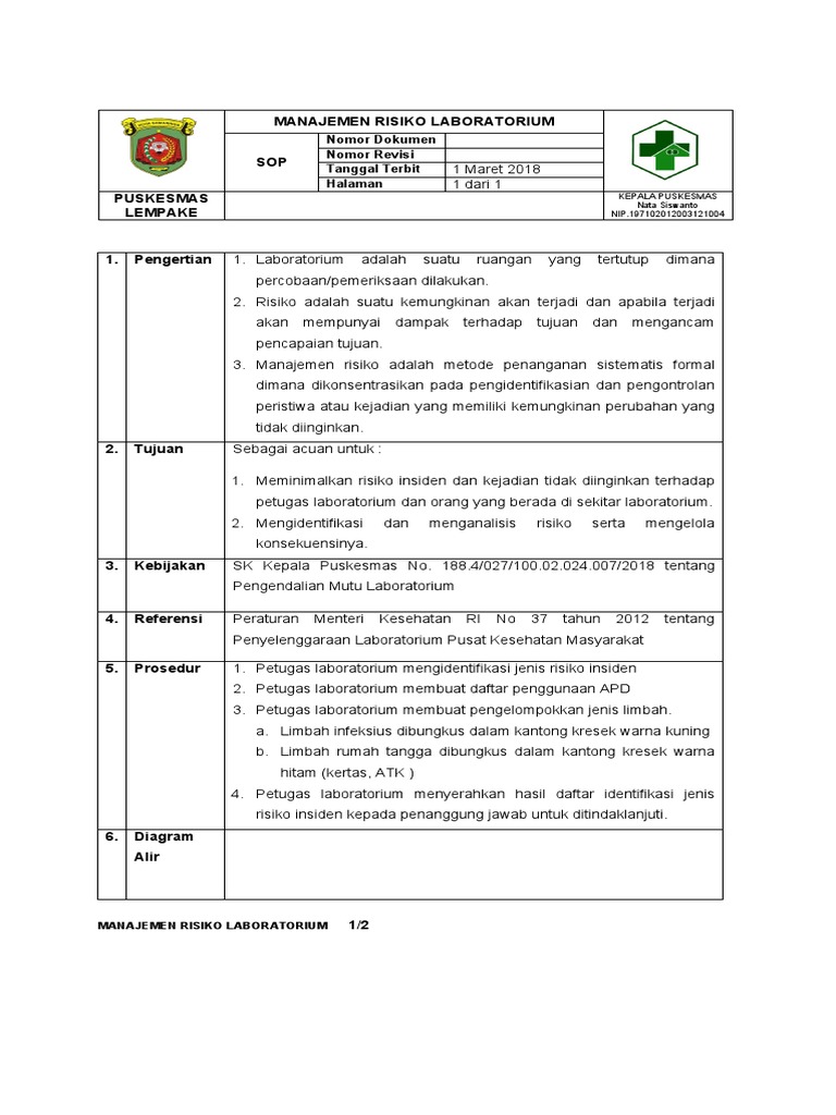 Sop Manajemen Risiko Laboratorium | PDF