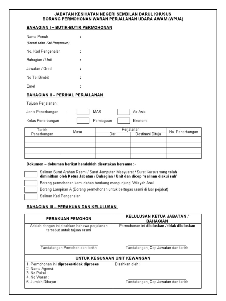 Borang Permohonan Waran Udara | PDF