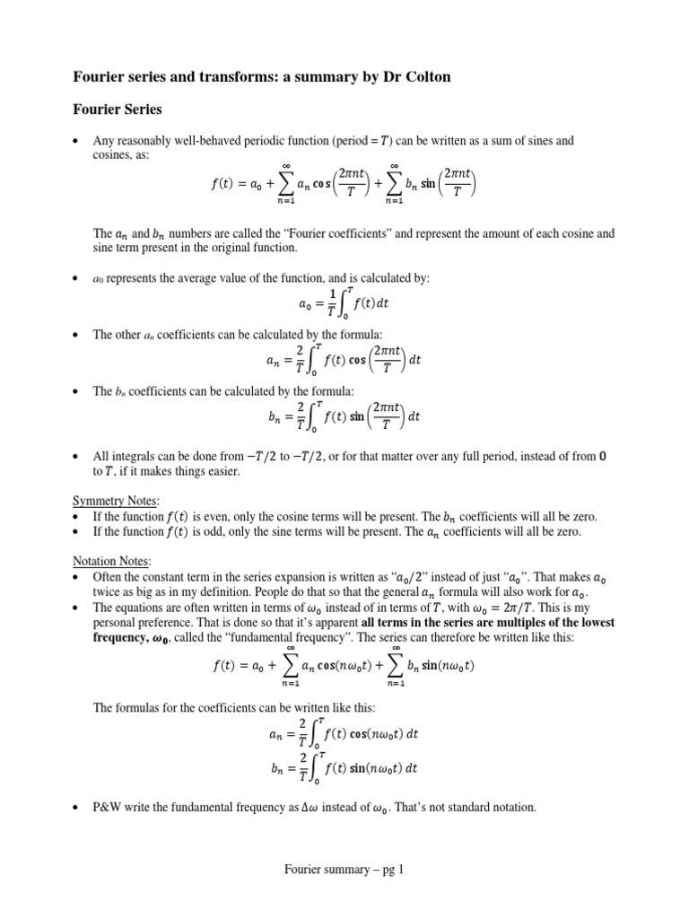 Fourier Series and Transforms | PDF | Fourier Transform | Function ...