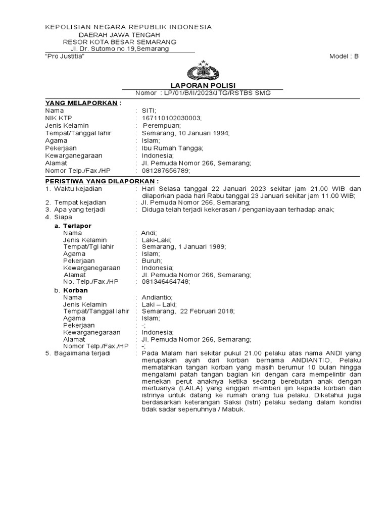 CONTOH LAPORAN POLISI MODEL B | PDF