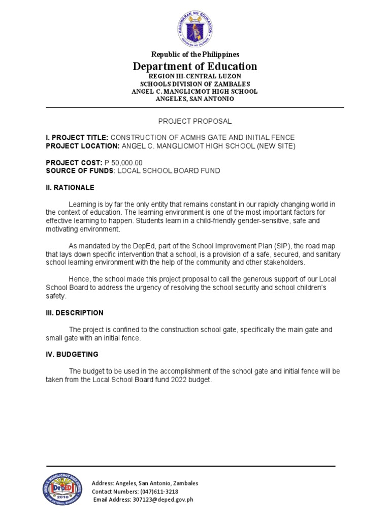 School Gate and Fence Project Proposal | PDF