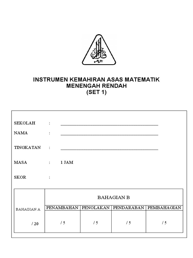 Soalan Mate Set1 | PDF | Mathematics | Arithmetic
