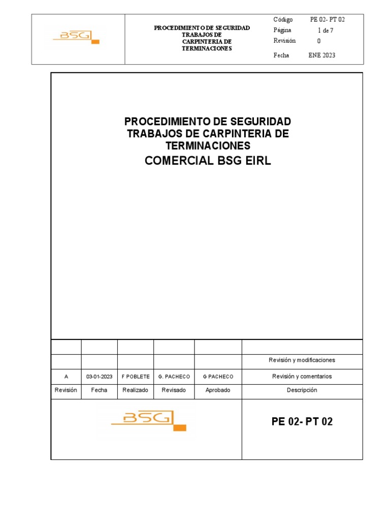 Pe 02 - PT 02 Procedimiento de Trabajo Procedimiento de Seguridad en Instalacion de Tabiques y ...
