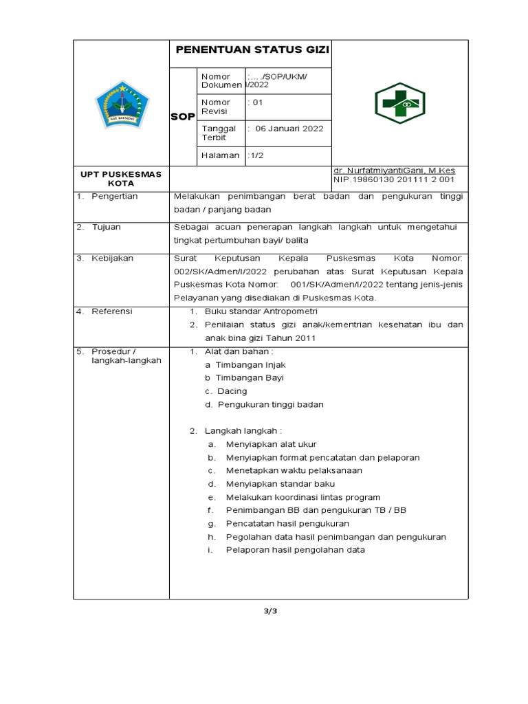 SOP Penentuan Status Gizi | PDF