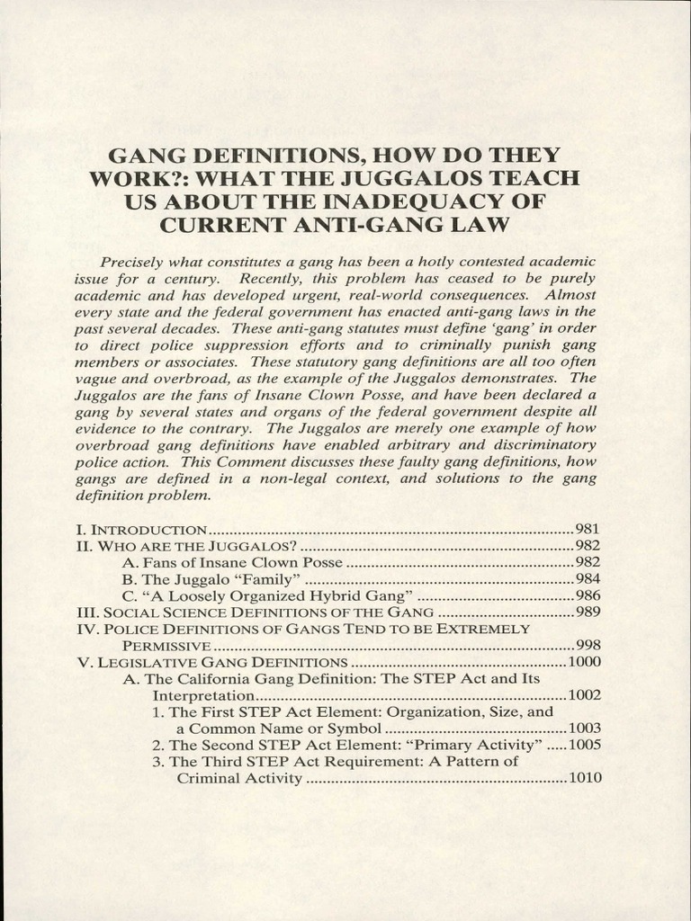 Gang Definitions, How Do They Work?: What The Juggalos Teach Us About ...