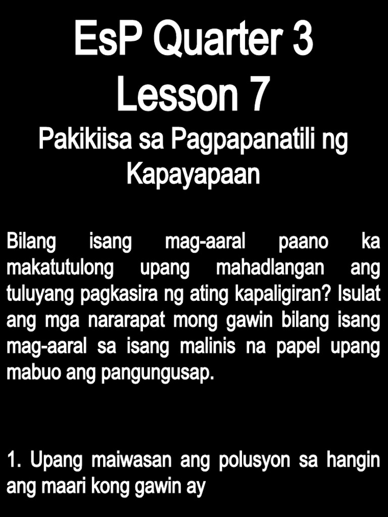 Esp Quarter 3 Lesson 7: Pakikiisa Sa Pagpapanatili NG Kapayapaan | PDF