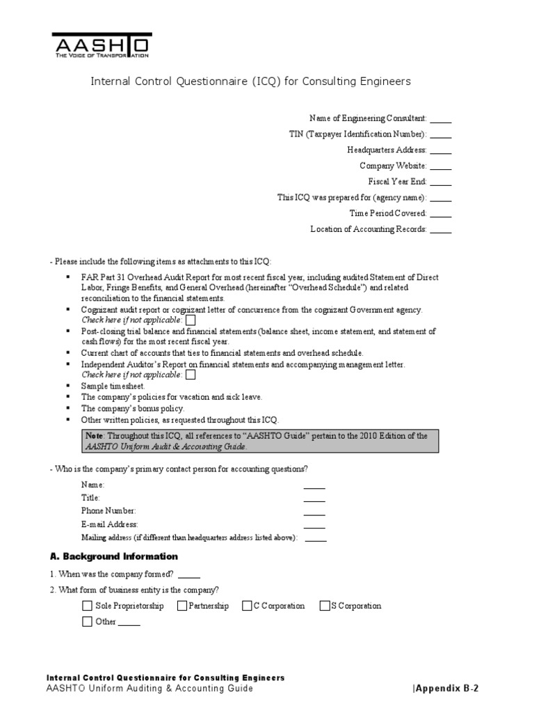 Internal Control Questionnaire (ICQ) For Consulting Engineers | PDF ...