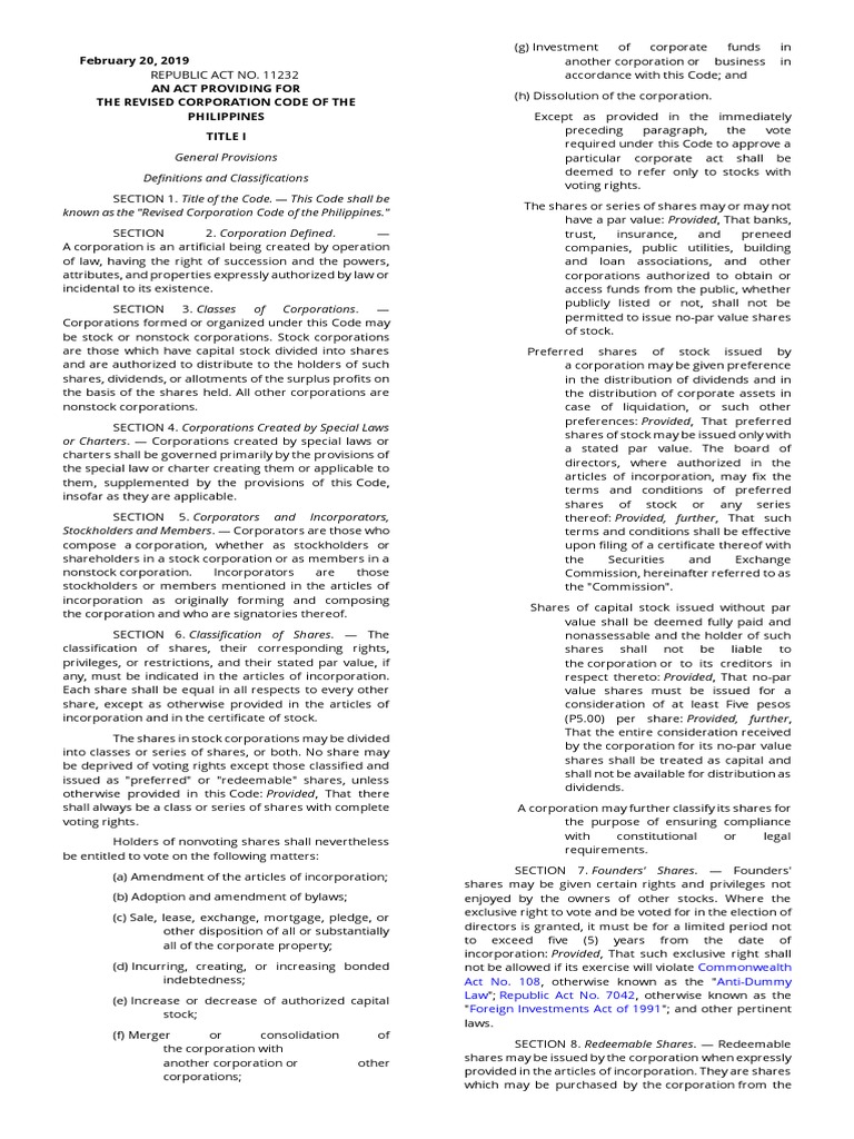 General Provisions Definitions and Classifications Known As The ...