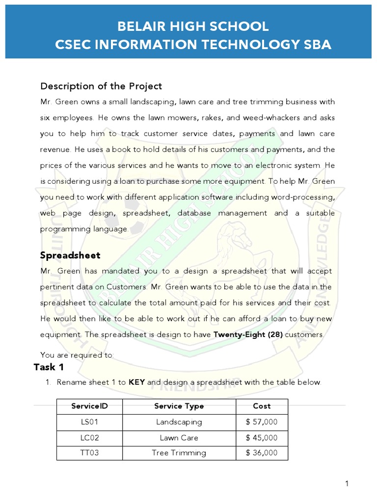 Belair High School Csec Information Technology Sba: Description of The Project | PDF | Worksheet ...