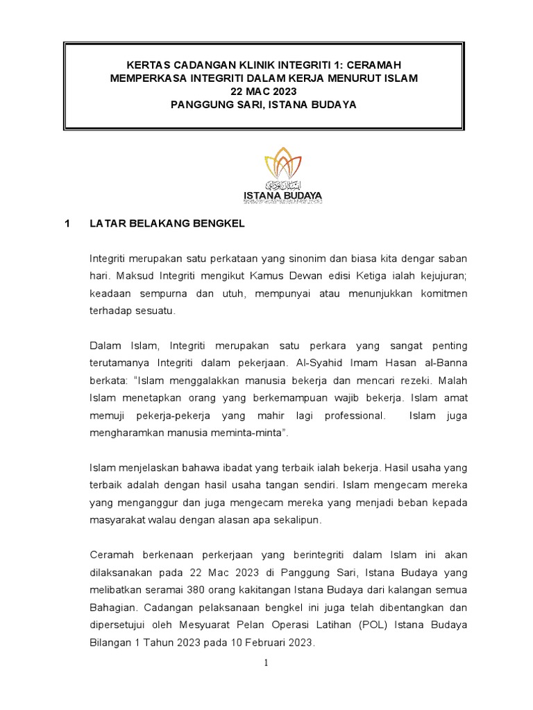 Kertas Cadangan Klinik Integriti 1 | PDF