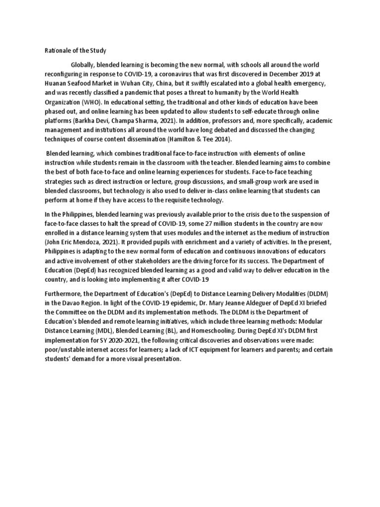 Rationale of The Study | PDF | Distance Education | Educational Technology