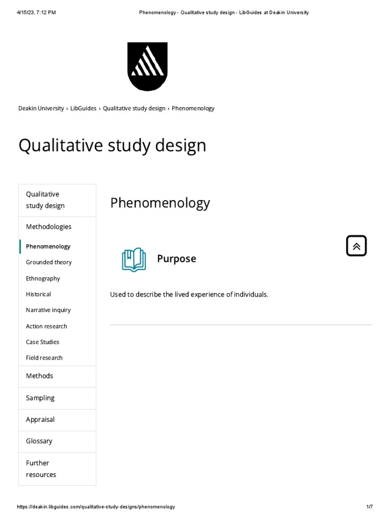 Phenomenology - Qualitative Study Design - LibGuides at Deakin ...