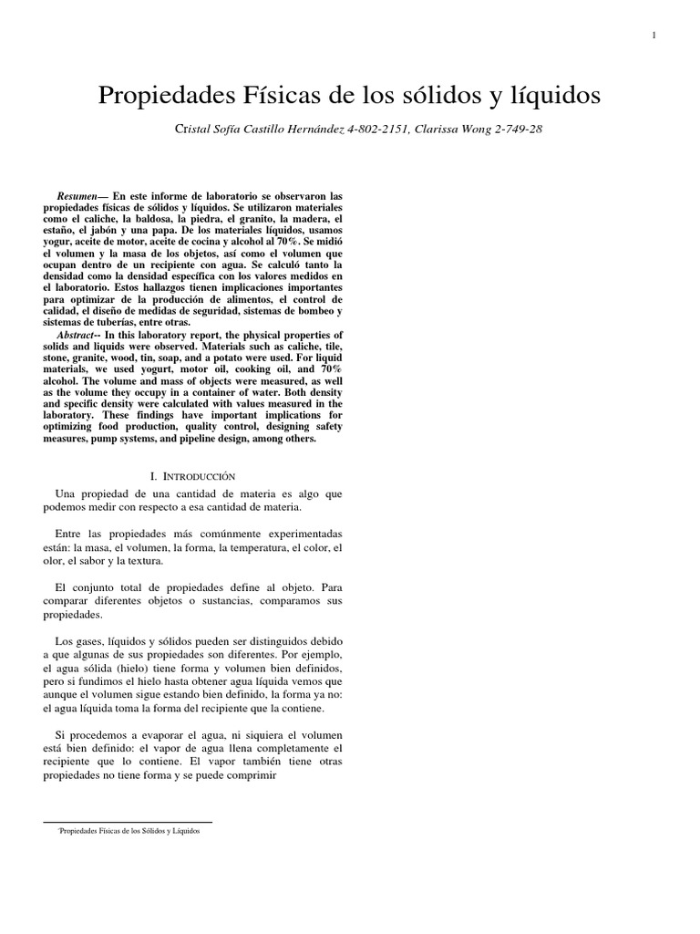 Propiedades Físicas de Los Sólidos y Líquidos: Cristal Sofía Castillo ...