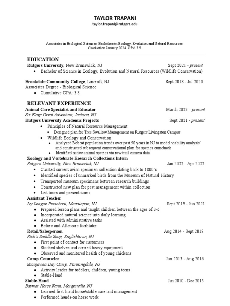 taylor trapani - master resume 2023 | PDF