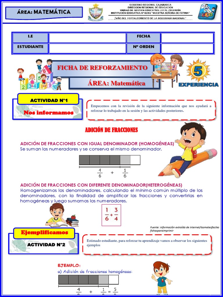 Adición de Fracciones: Guía y Ejercicios | PDF