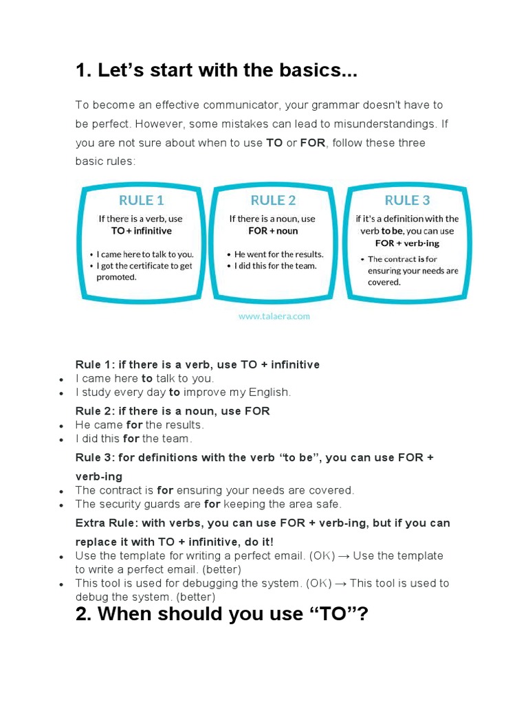 Effective Communication: A Guide to Using "To" and "For | PDF | Verb