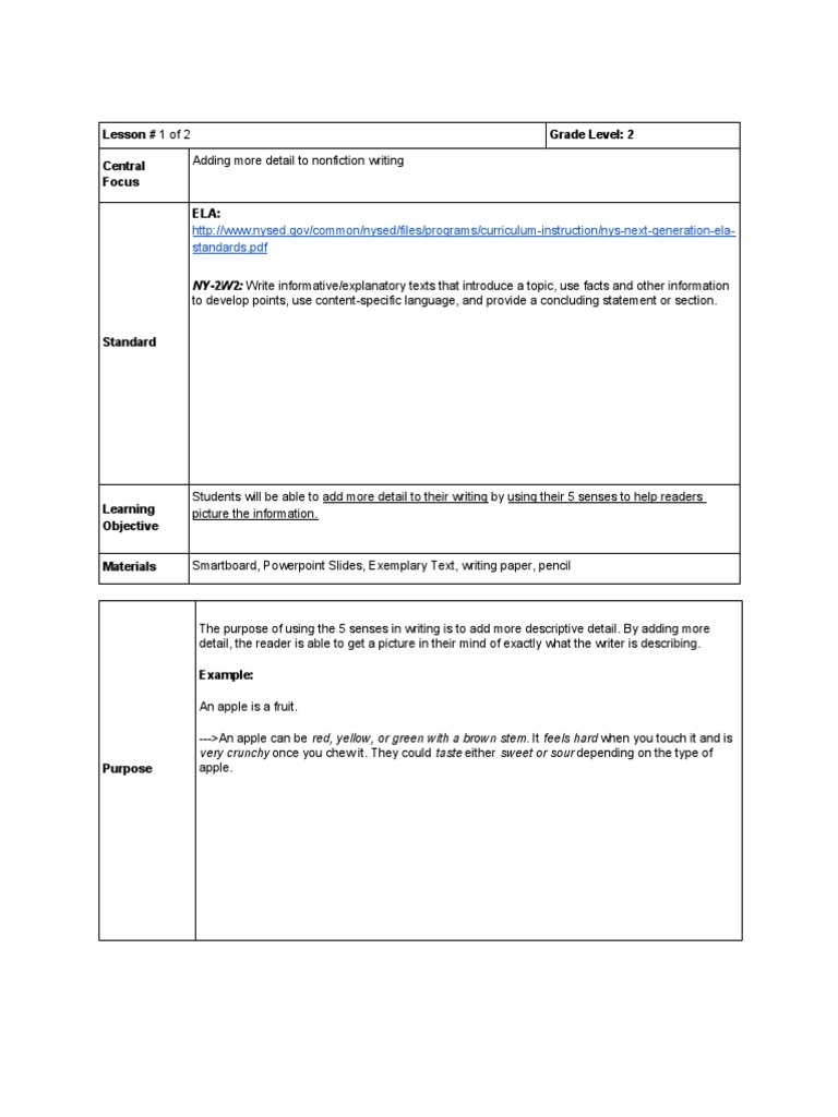 Enhancing Nonfiction Writing with Senses | PDF | Senses | Lesson Plan