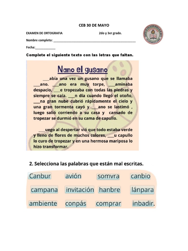 Examen Ortografía 2do y 3er Grado | PDF