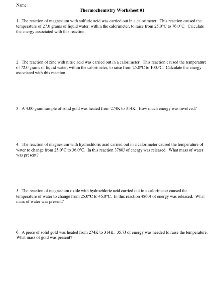 Thermochemistry Practice Problems | PDF | Chemical Reactions | Chemical ...