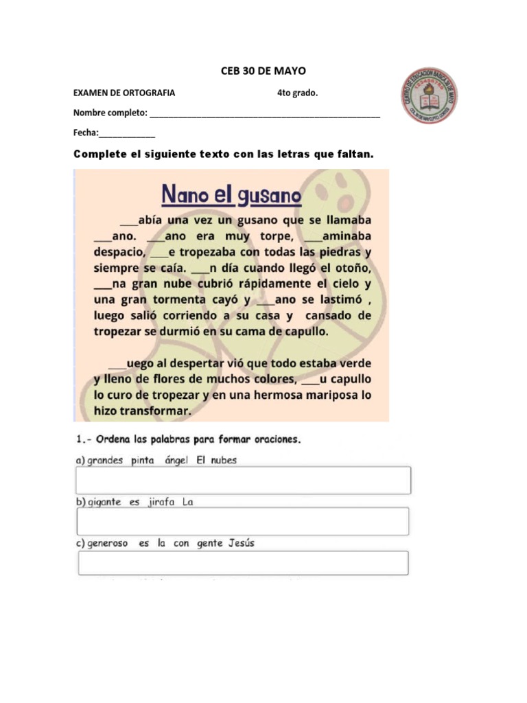 Examen de Ortografia de 4to | PDF