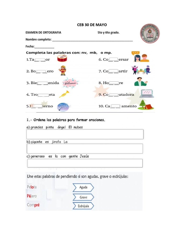 Examen de Ortografía 5to y 6to Grado | PDF