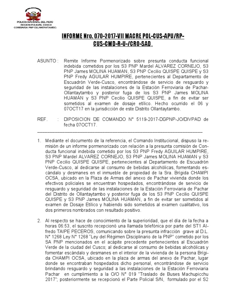 Informe sobre conducta indebida PNP | PDF | Ciencias sociales
